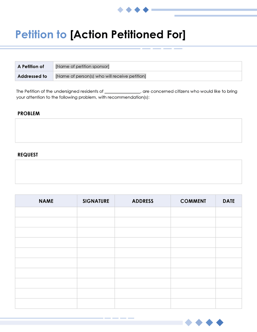 Structured Petition to Action Template - WordLayouts