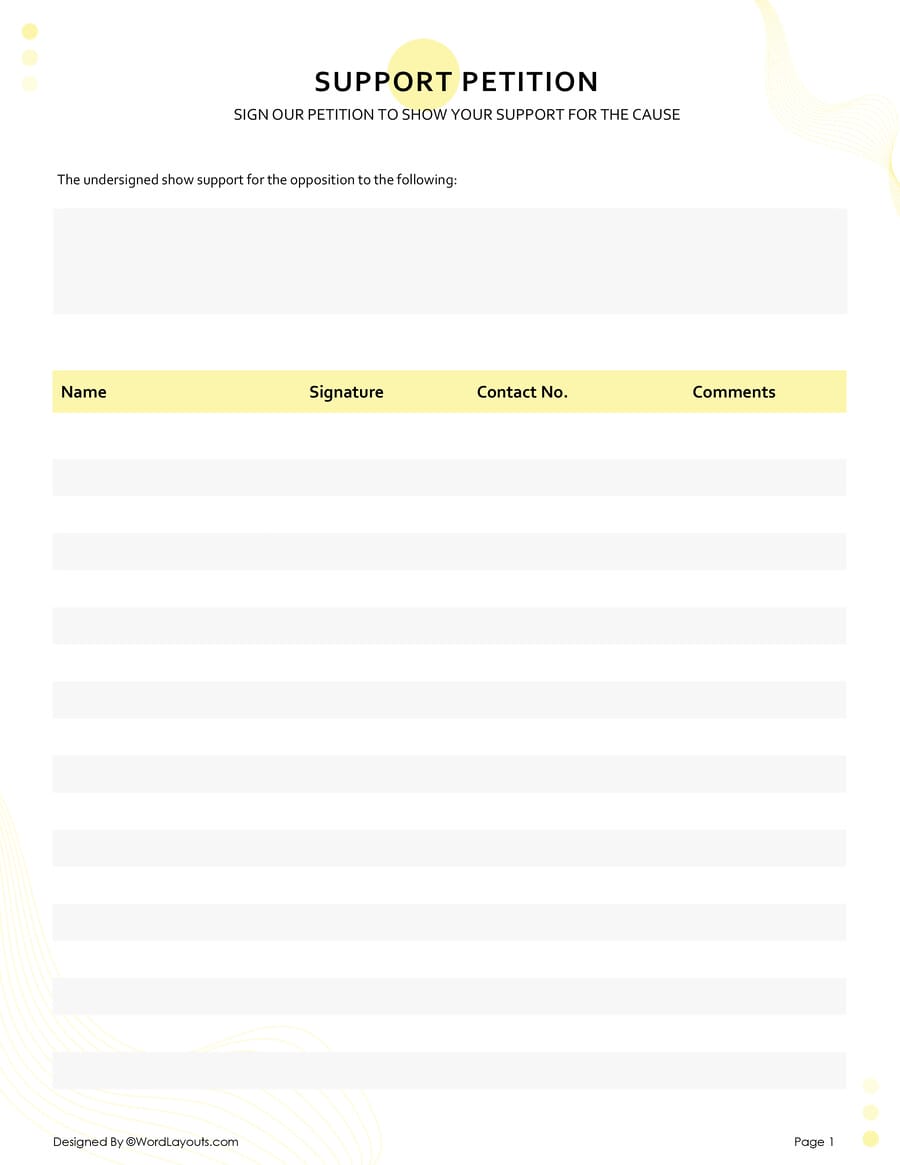 Structured Petition to Action Template - WordLayouts