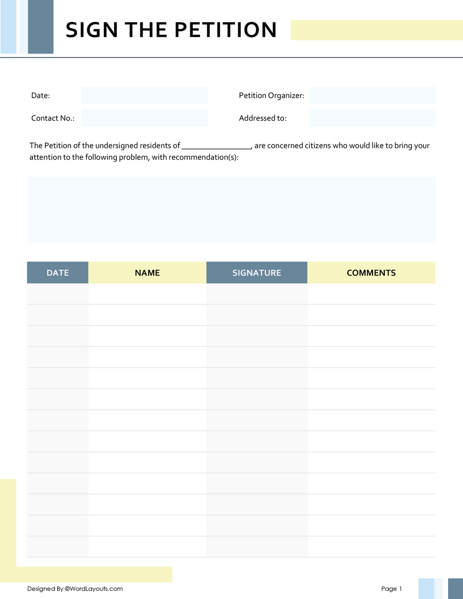 Professional Petition Form Template - WordLayouts