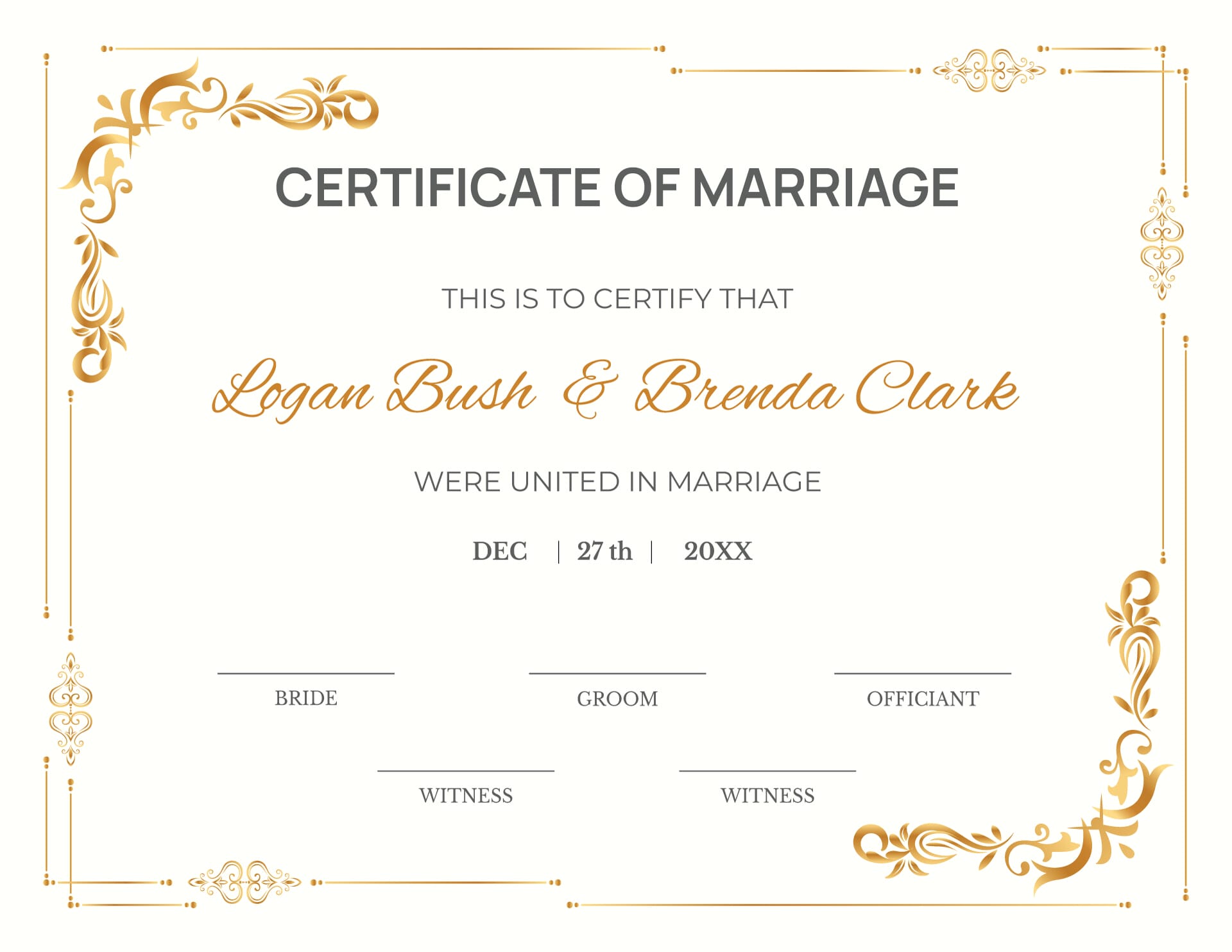 Regal Marriage Certificate Template (Landscape) - WordLayouts