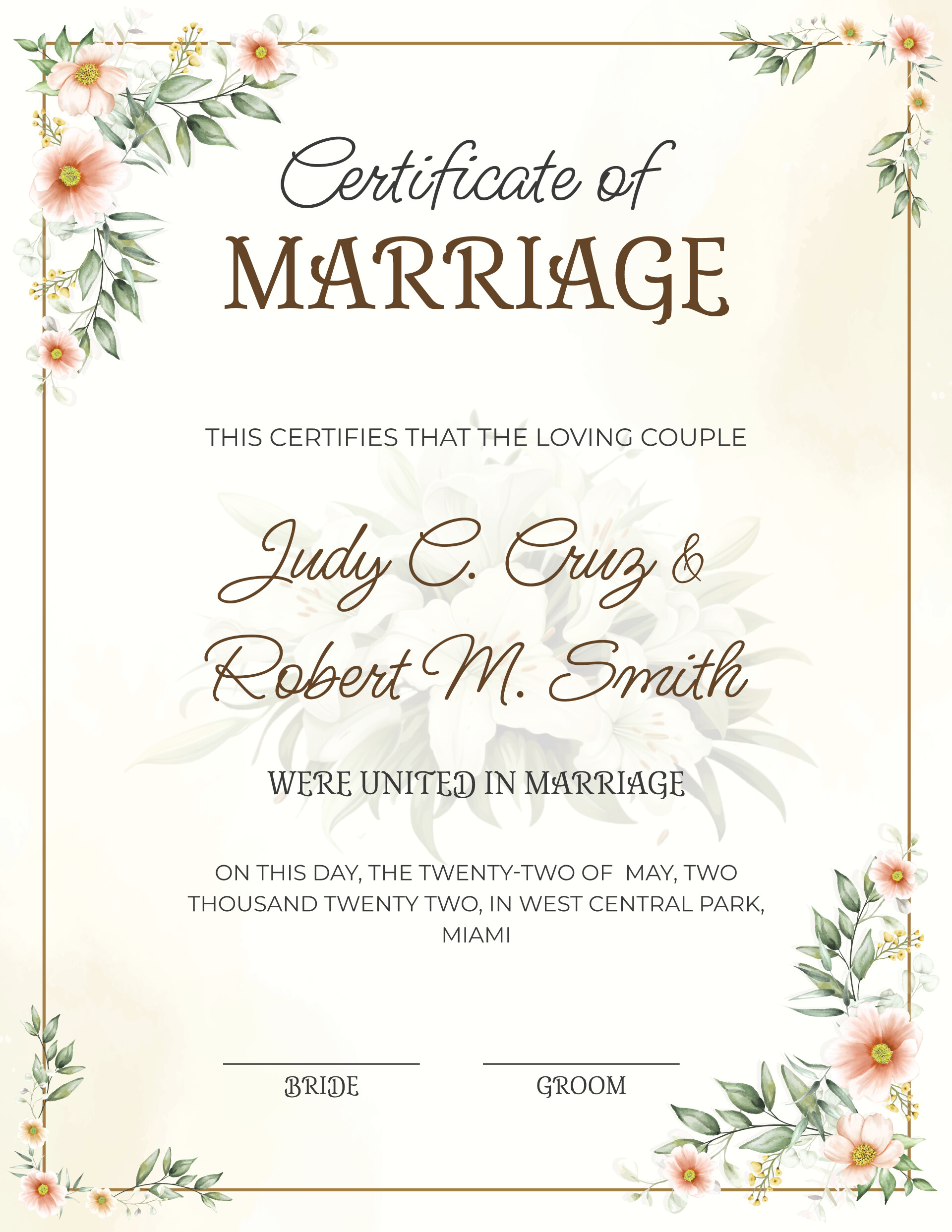 Rustic Charm Wedding Certificate Template (Portrait) - WordLayouts Rustic Charm Wedding Certificate Template (Portrait) - WordLayouts