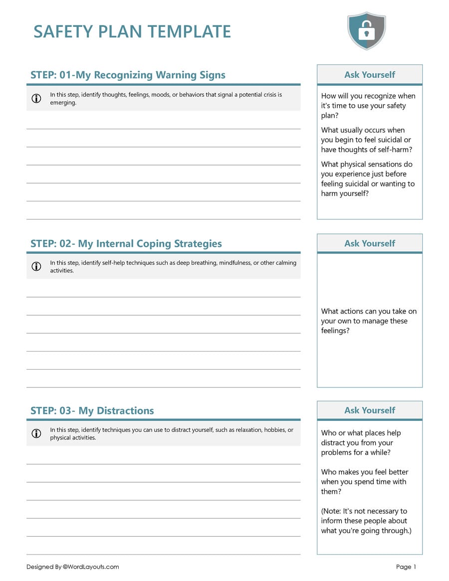 Patient Safety Plan Template (Word, GDocs)