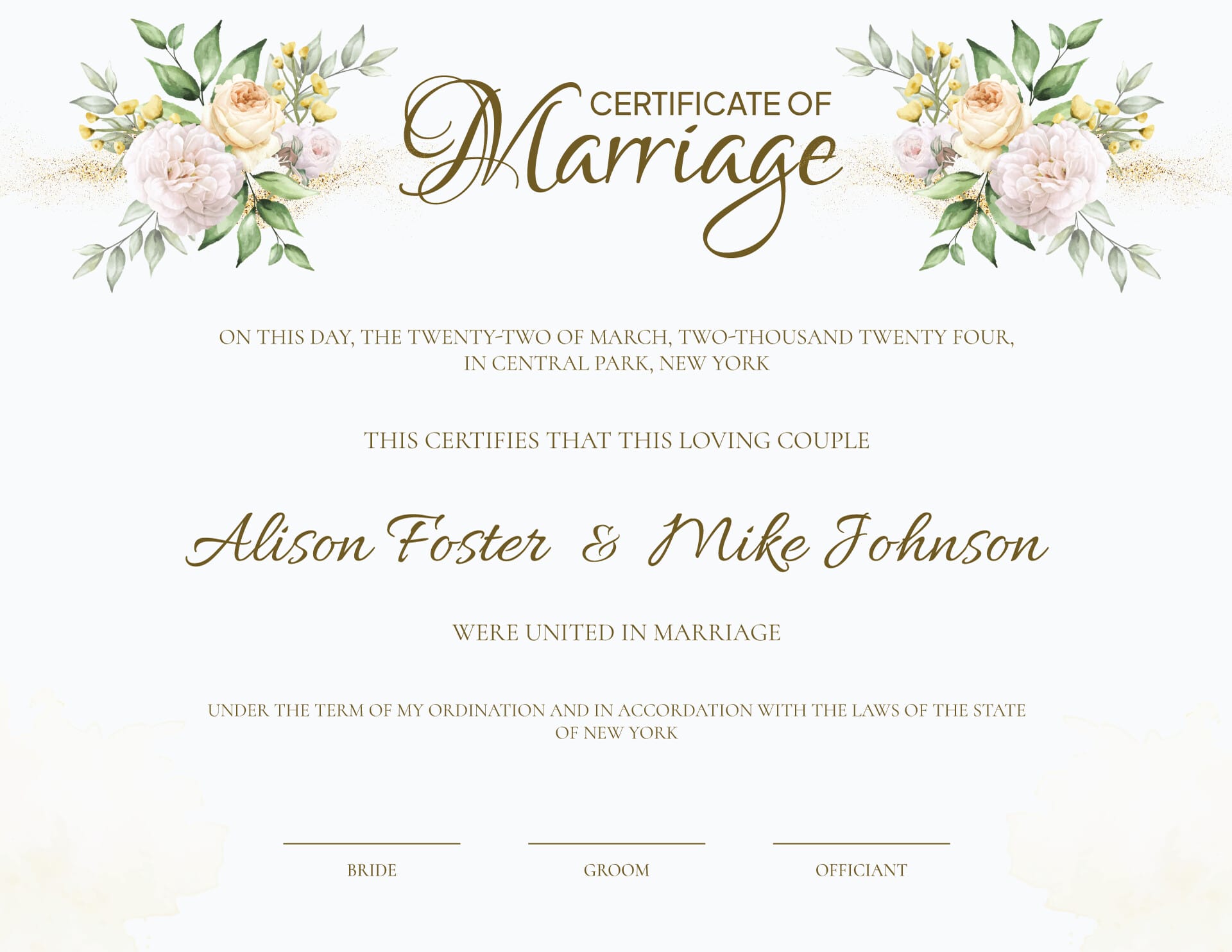 Whimsical Floral Wedding Certificate Template (Landscape) - WordLayouts