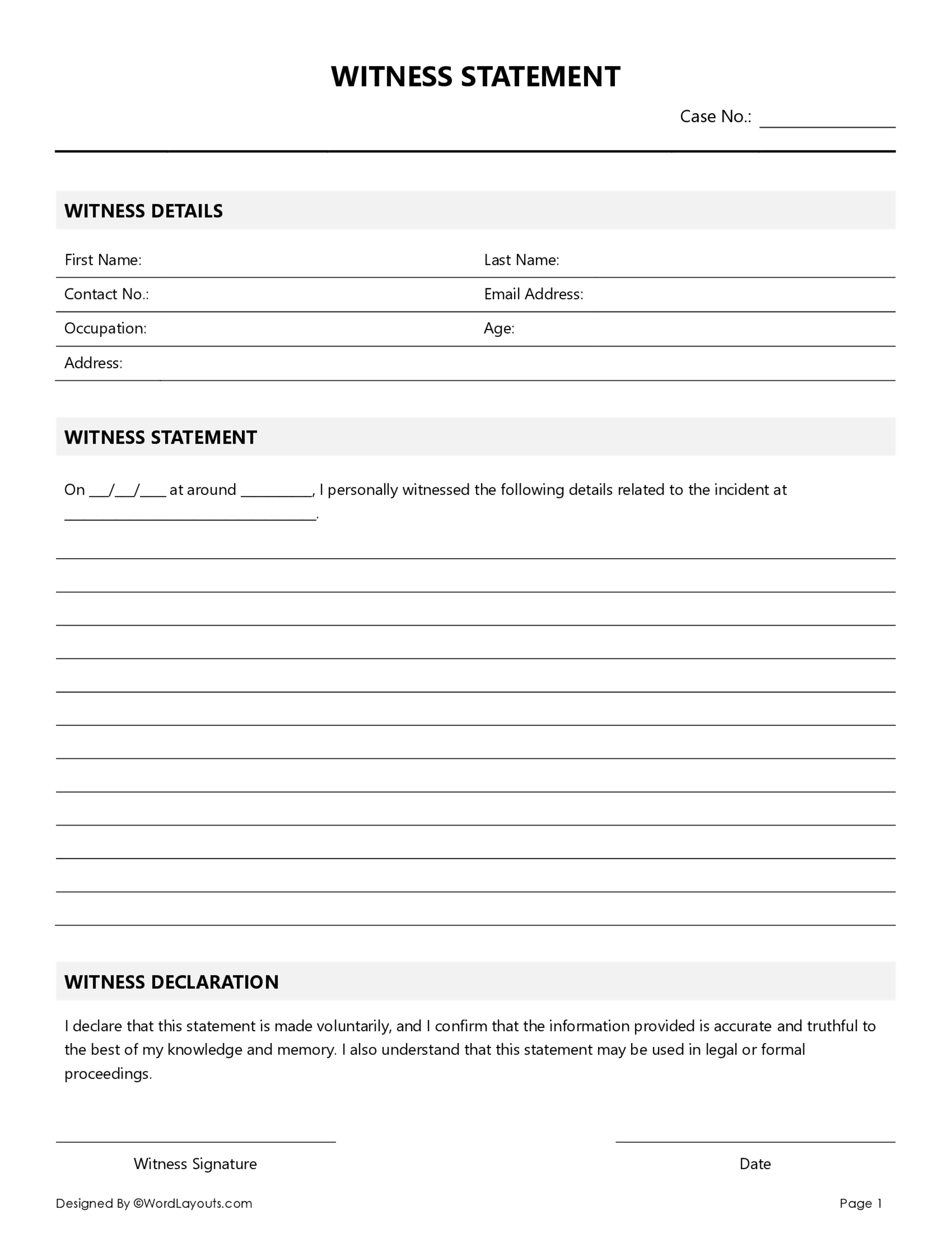 Free 17 Witness Statement Forms In Pdf Ms Word 8 Witness Statement