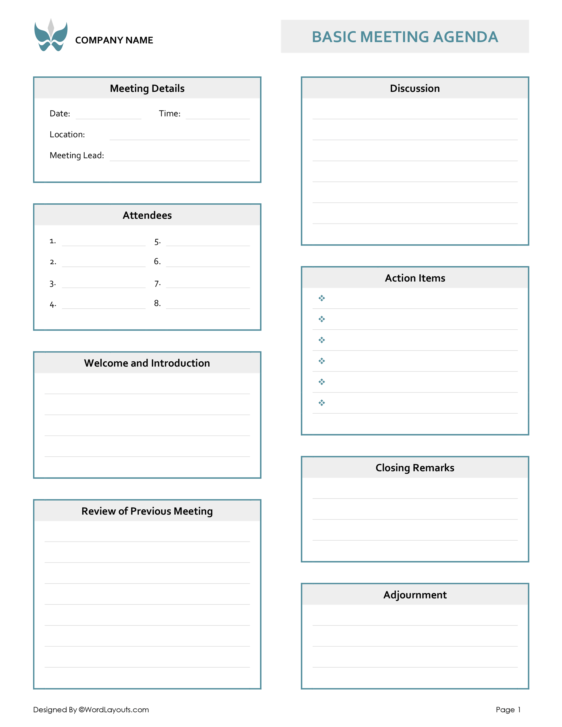 Classic Meeting Agenda Framework Template - WordLayouts