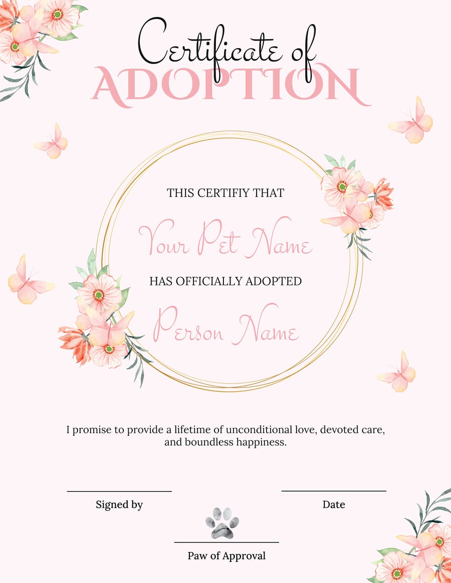 Blossom Adoption Certificate Template (Portrait) - WordLayouts