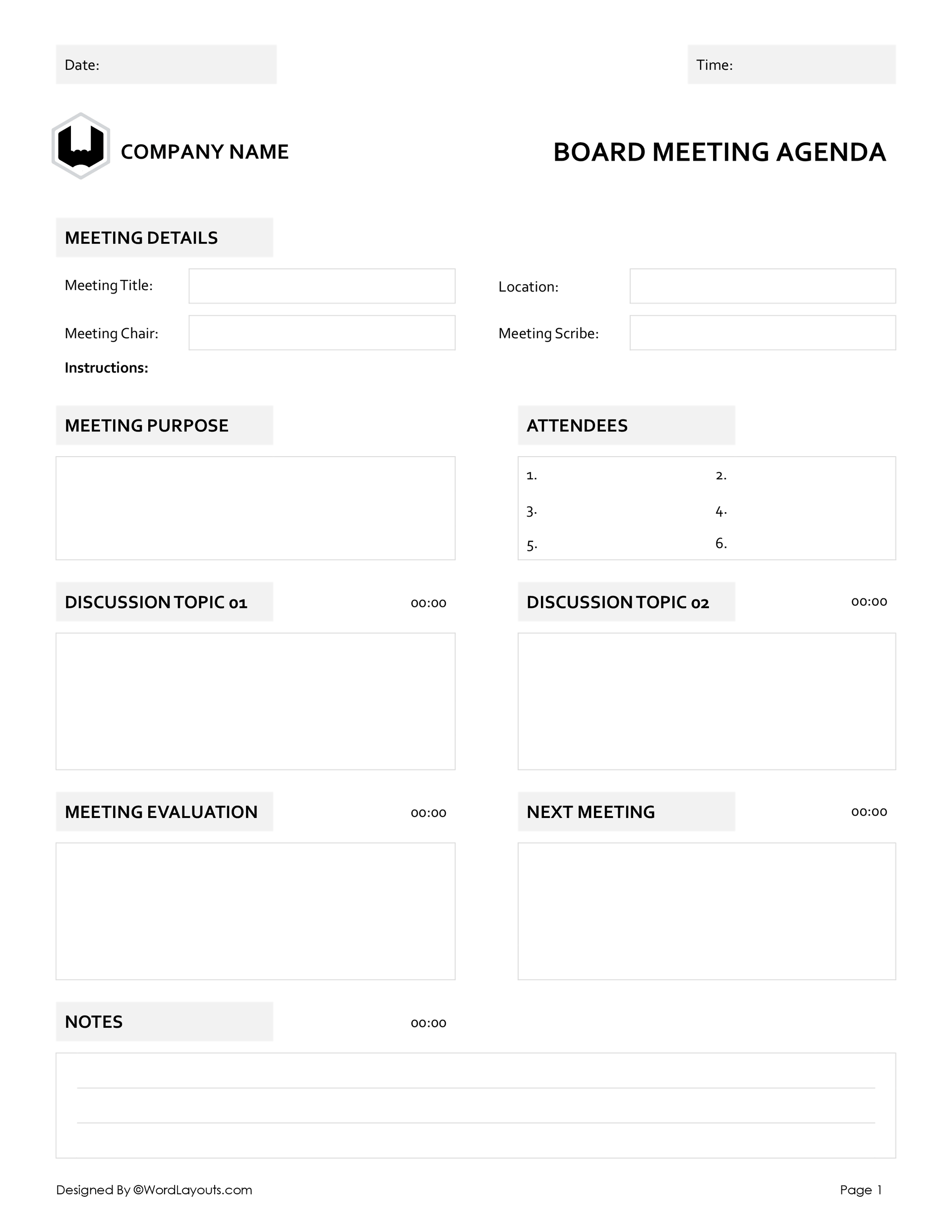 Free Board Meeting Agenda Templates - WordLayouts