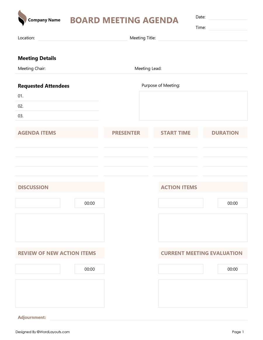 Free Board Meeting Agenda Templates - WordLayouts