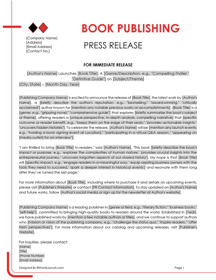Standard Press Release Template - WordLayouts Standard Press Release Template - WordLayouts
