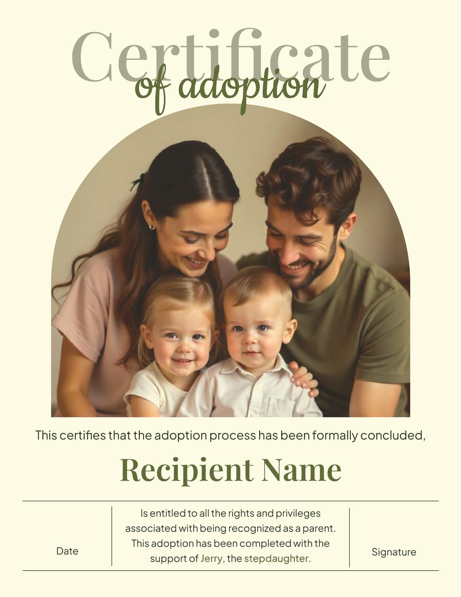 Free Adoption Certificate Templates by WordLayouts