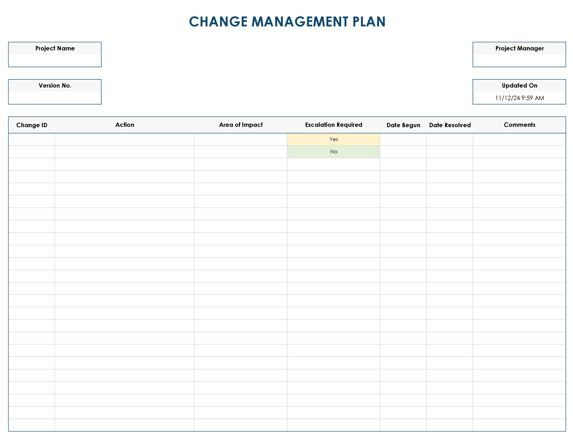 Free Change Log Template - Excel - Google Sheets
