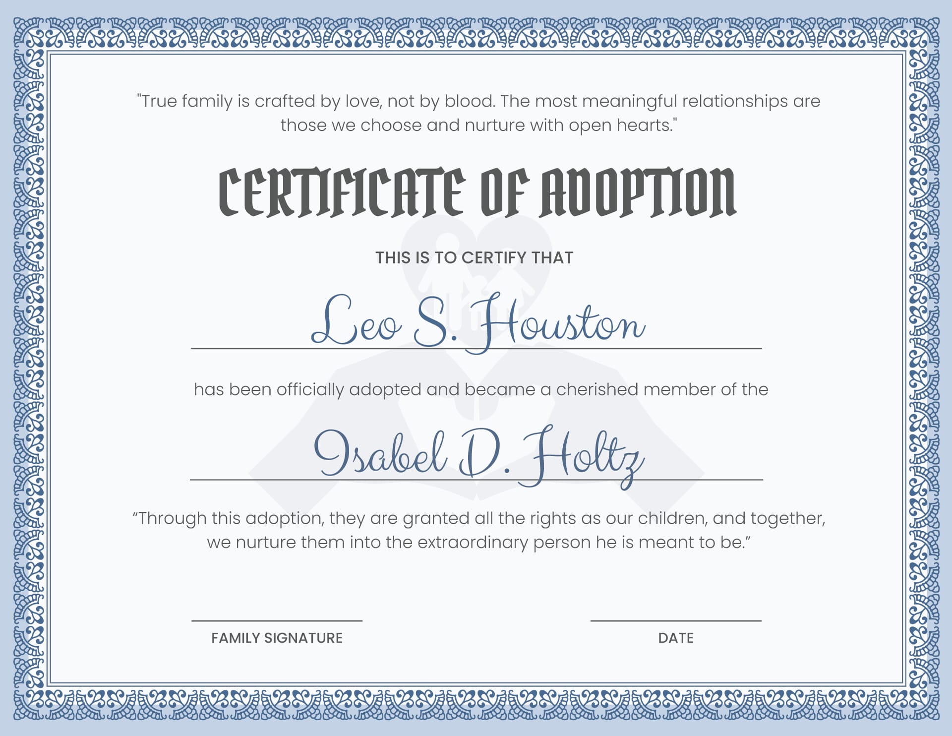 Compassionate Adoption Certificate Template (Landscape) - WordLayouts