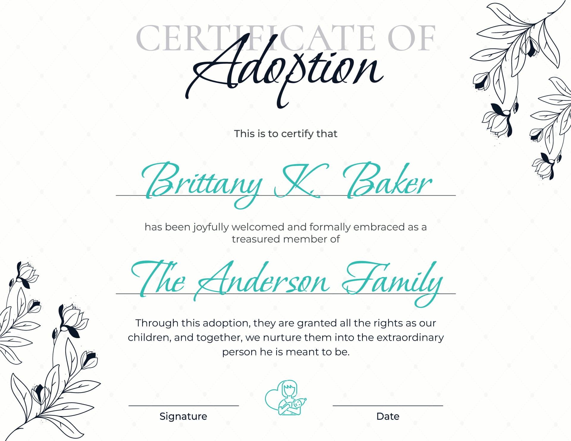 Delicate Adoption Certificate Template (Landscape) - WordLayouts