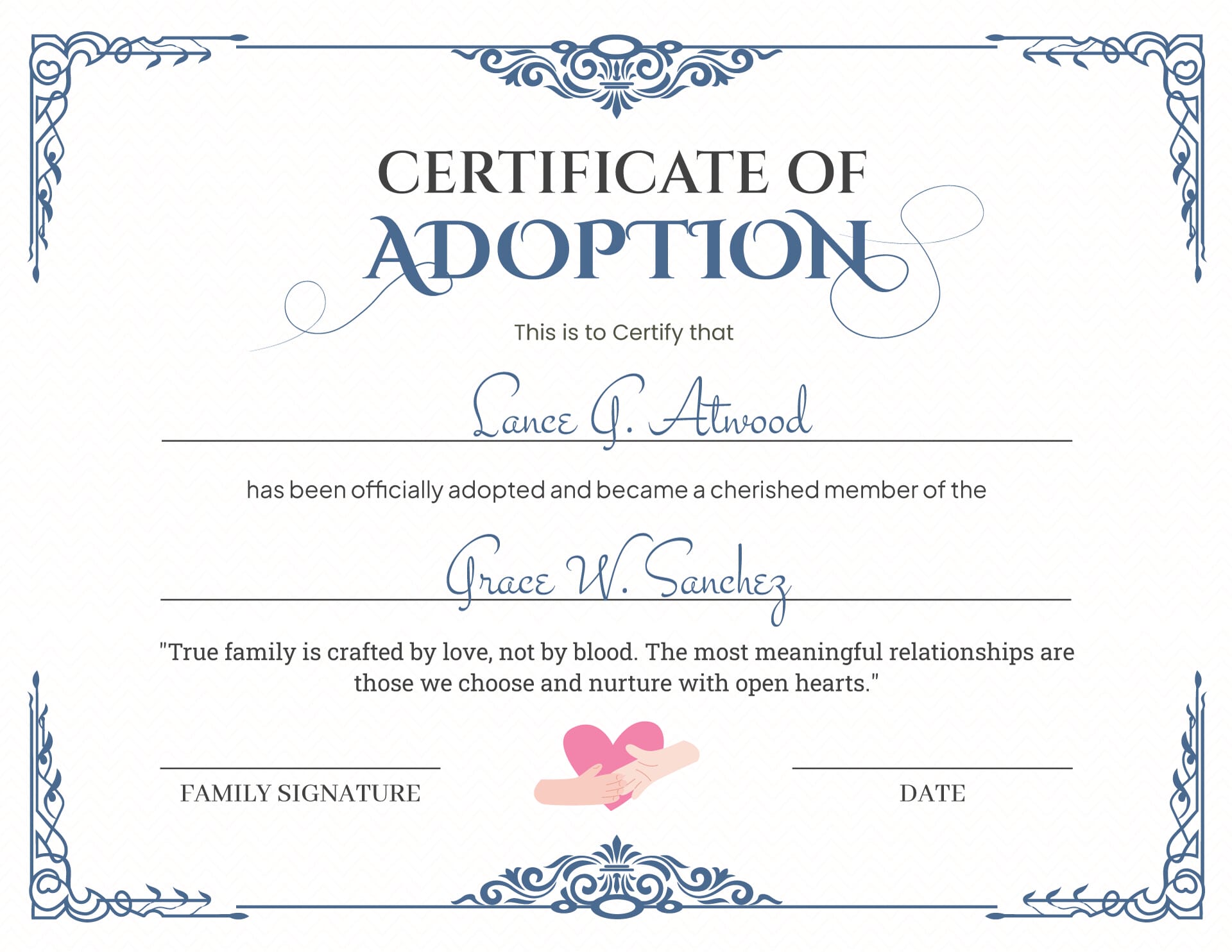 Heartfelt Adoption Certificate Template (Landscape) - WordLayouts