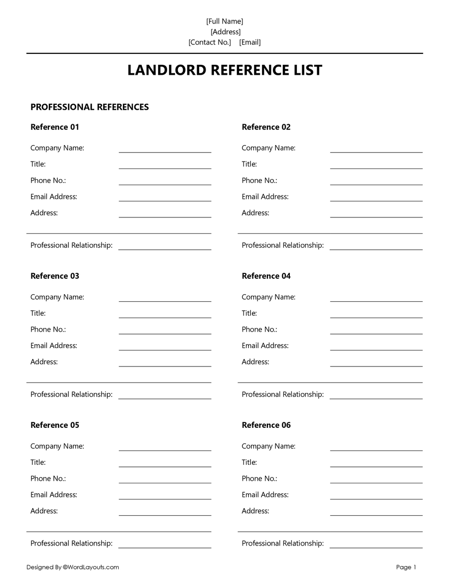 Free Templates to Make Reference Lists - WordLayouts