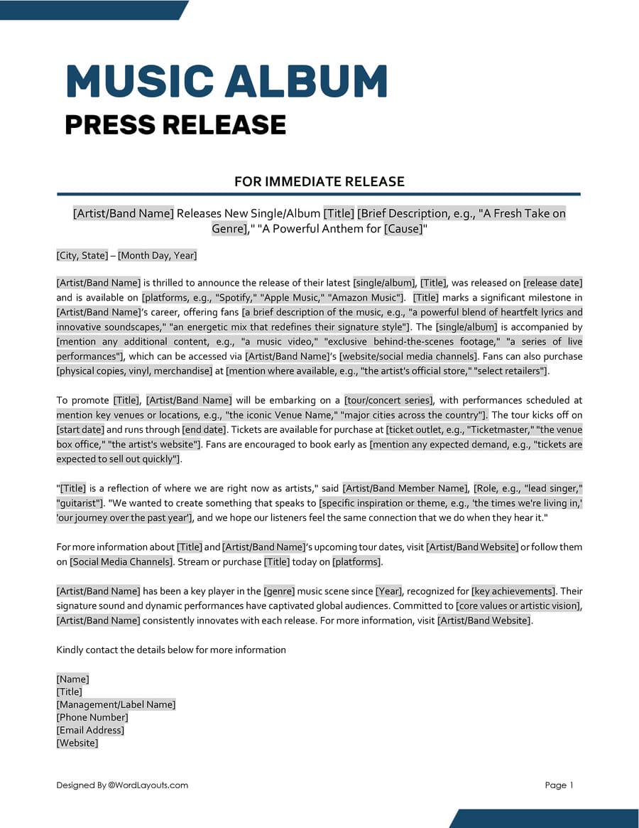 Award Announcement Press Release Template - WordLayouts