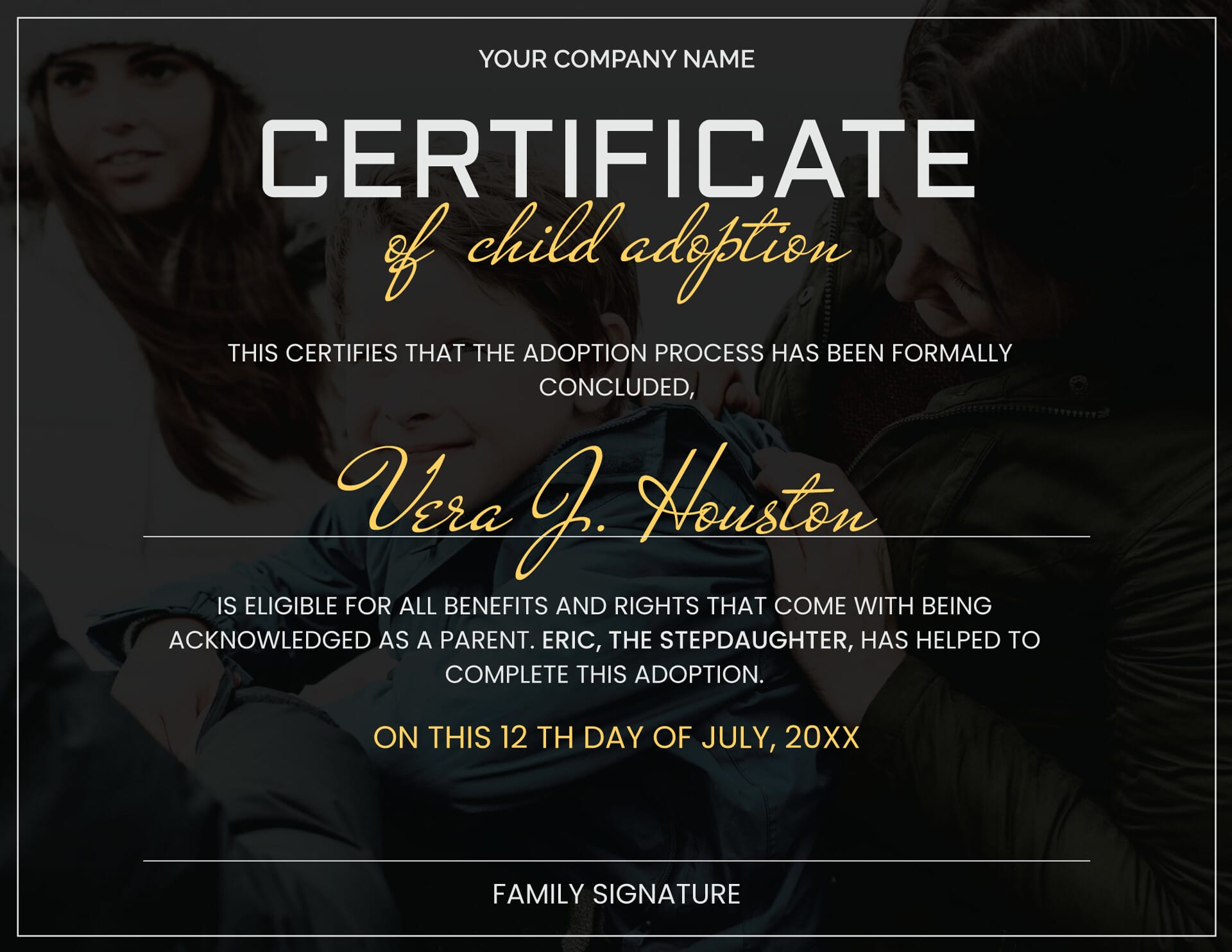 Parenthood Rights Adoption Certificate Template (Landscape) - WordLayouts