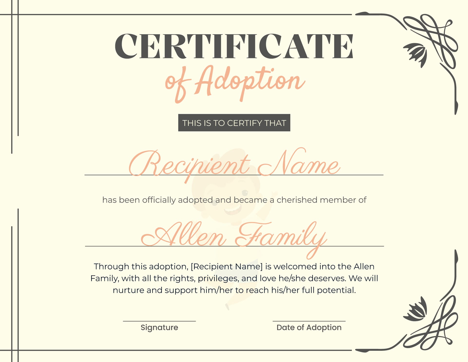 Remarkable Adoption Certificate Template (Landscape) - WordLayouts