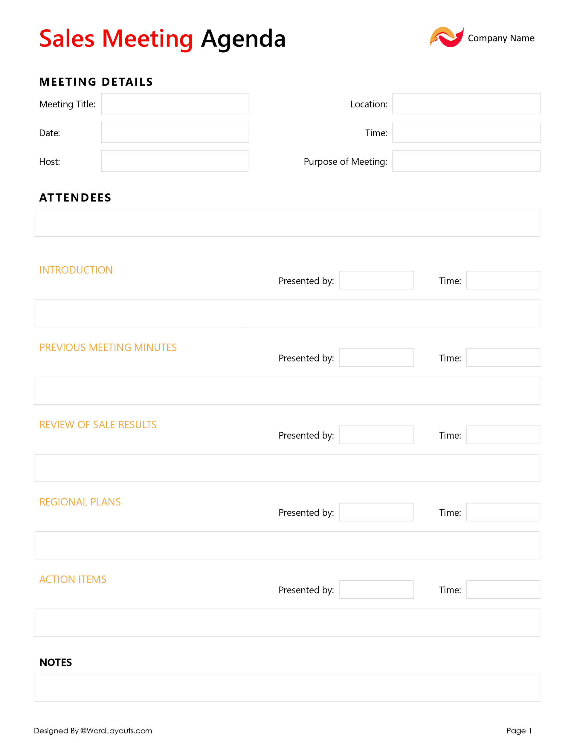 Free Sales Meeting Agenda Templates - WordLayouts