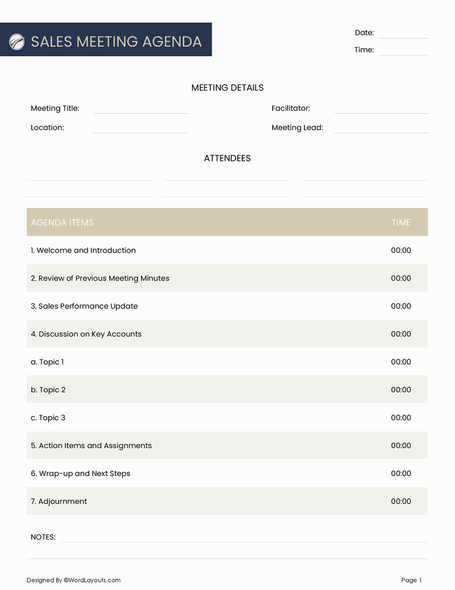 Free Sales Meeting Agenda Templates - WordLayouts