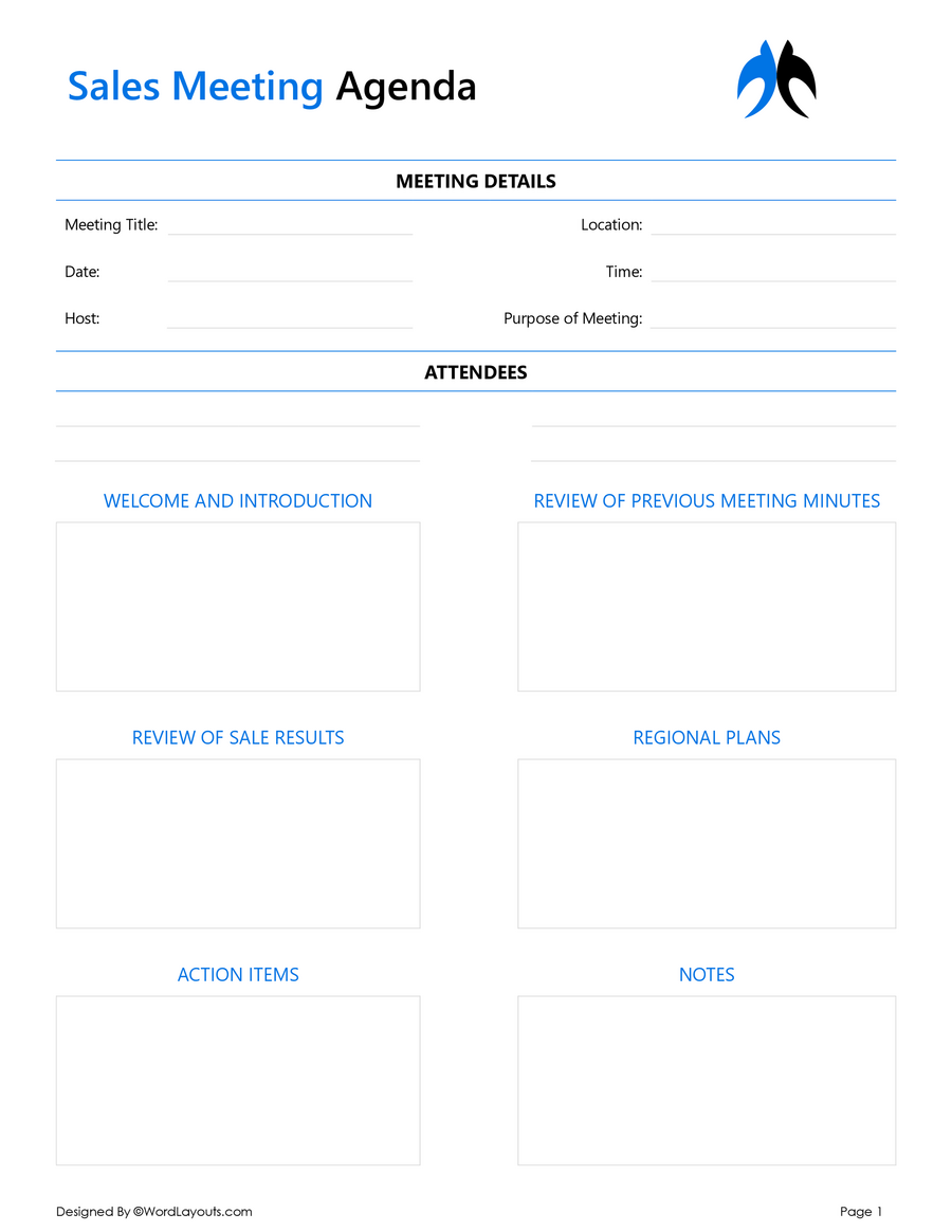 Sales Meeting Discussion Organizer Template - WordLayouts
