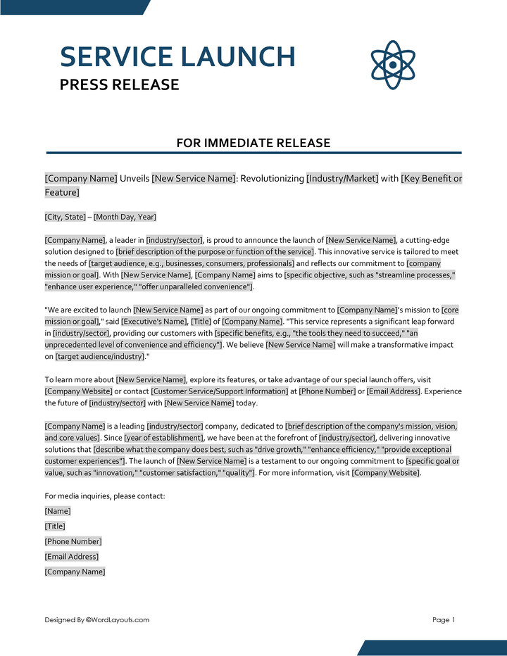 Standard Press Release Template - WordLayouts Standard Press Release Template - WordLayouts