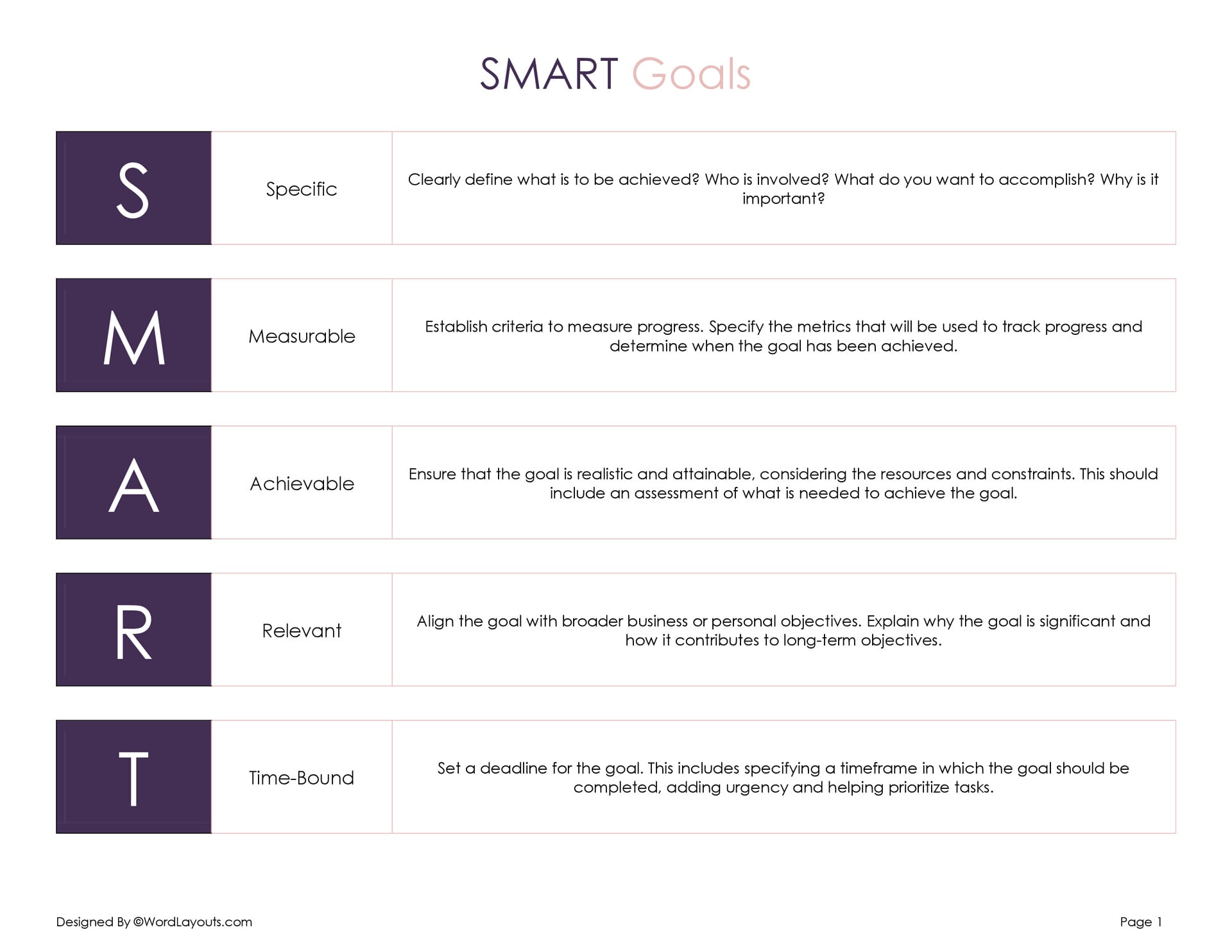 SMART Goals Planner Template - WordLayouts