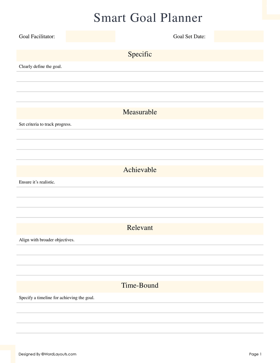 Free SMART Goal Setting Templates - WordLayouts