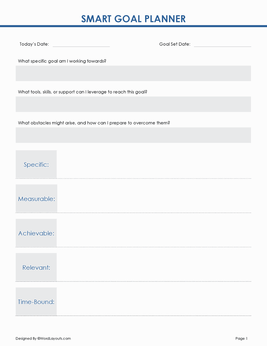 SMART Goal-Setting Worksheet - WordLayouts