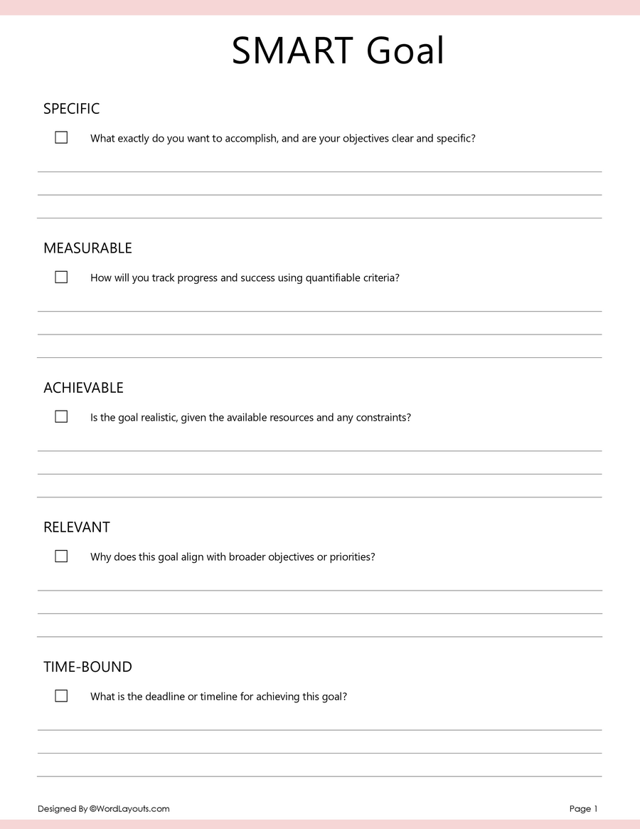 Free SMART Goal Setting Templates - WordLayouts