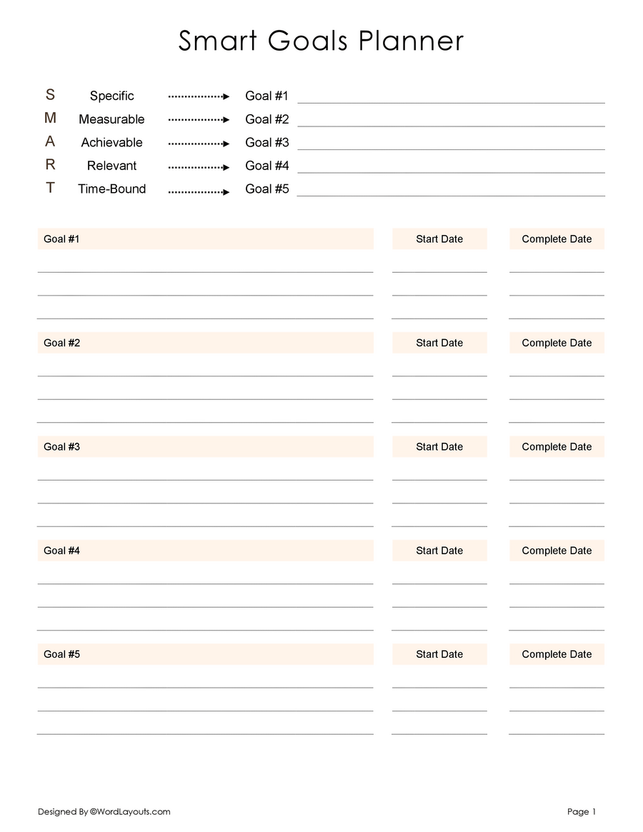 Free SMART Goal Setting Templates - WordLayouts