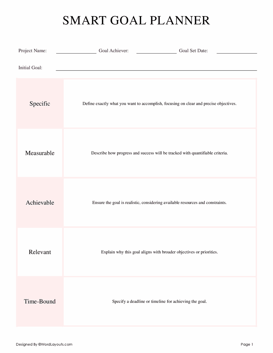 Free SMART Goal Setting Templates - WordLayouts