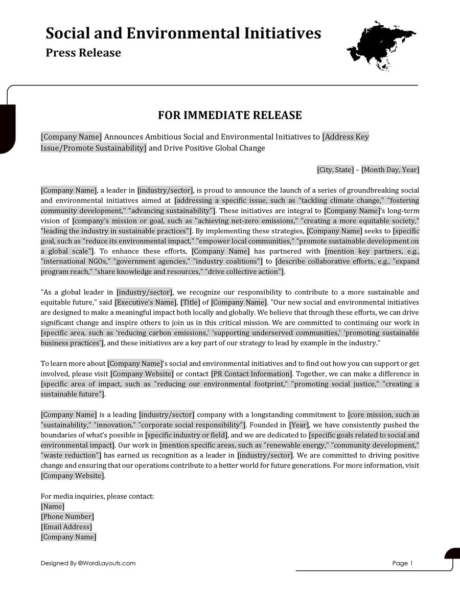 Free Press Release Templates - WordLayouts
