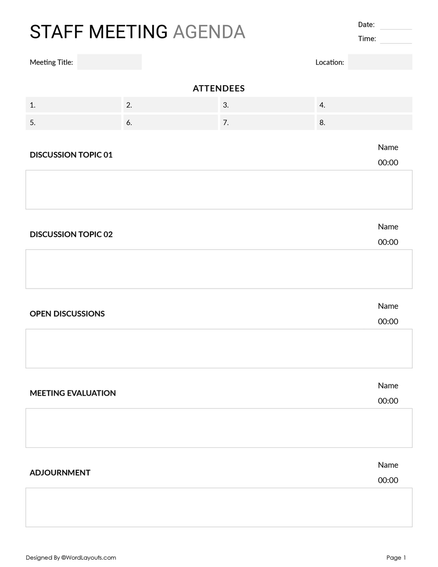 Structured Staff Meeting Agenda Layout - WordLayouts