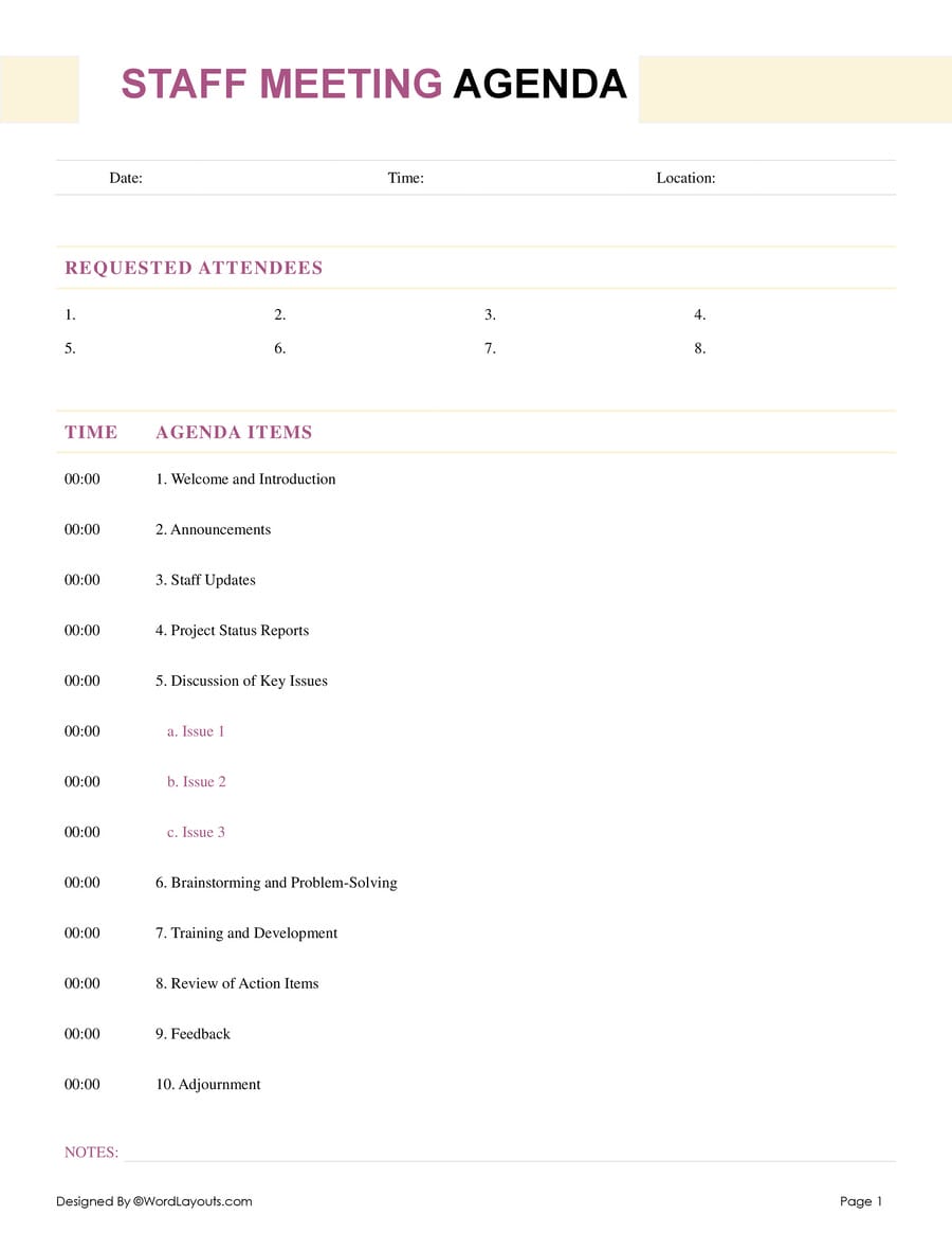 Free Staff Meeting Agenda Templates - WordLayouts