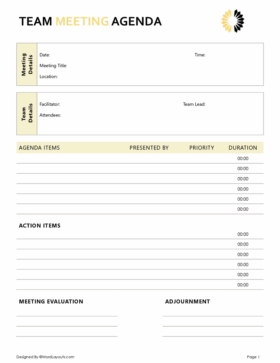 Collaborative Team Meeting Agenda Template - WordLayouts