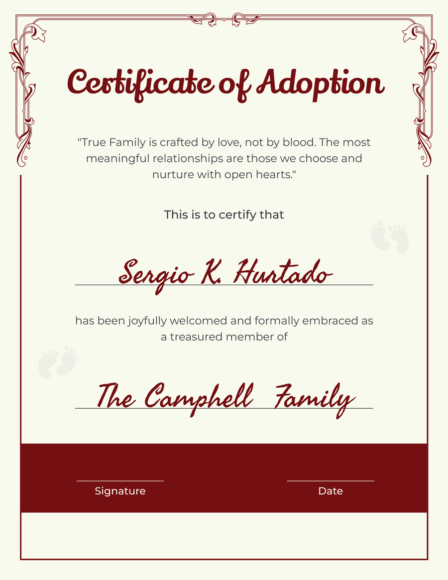 Tradition Adoption OrnateBorders Certificate Template (Portrait ...