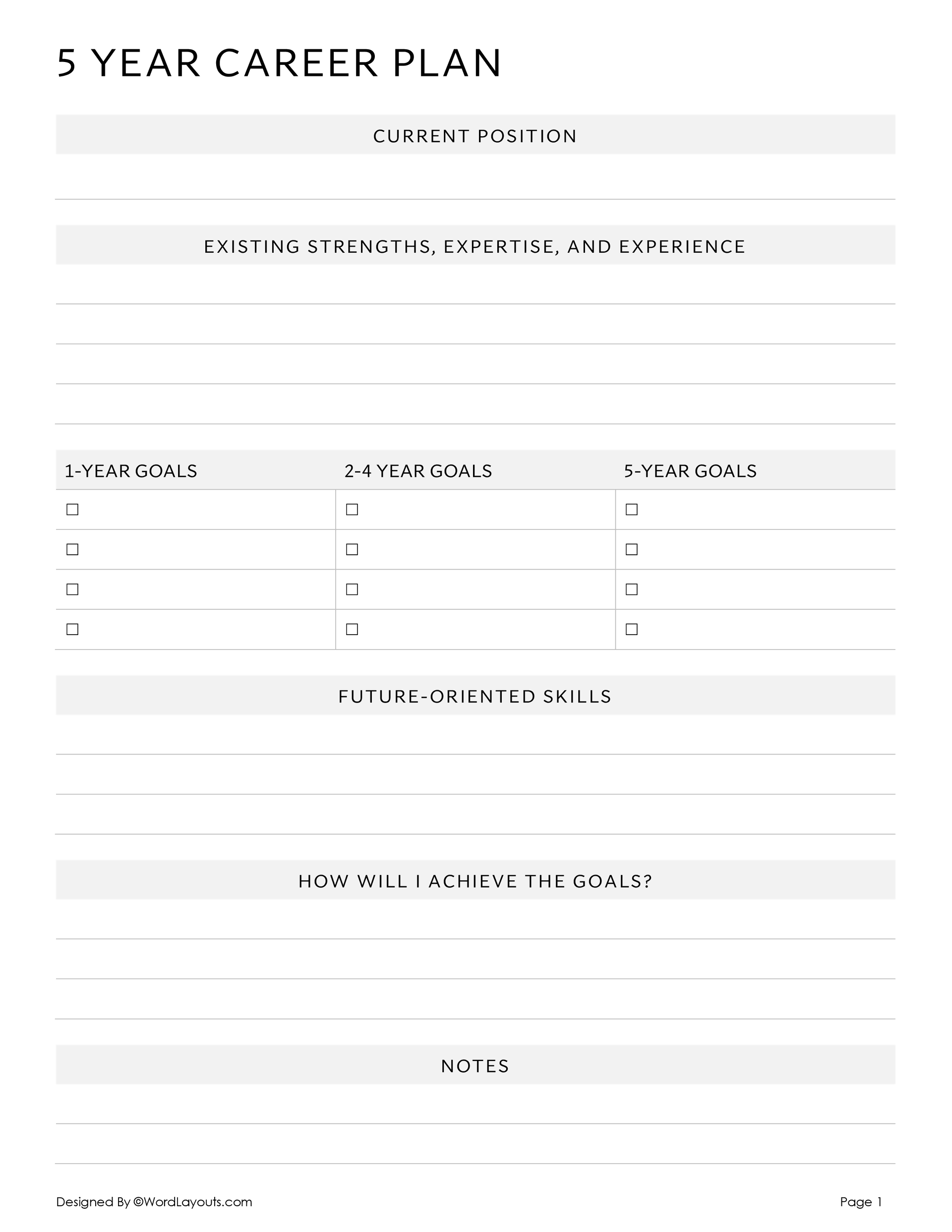 5 Year Goals Planner Template - WordLayouts