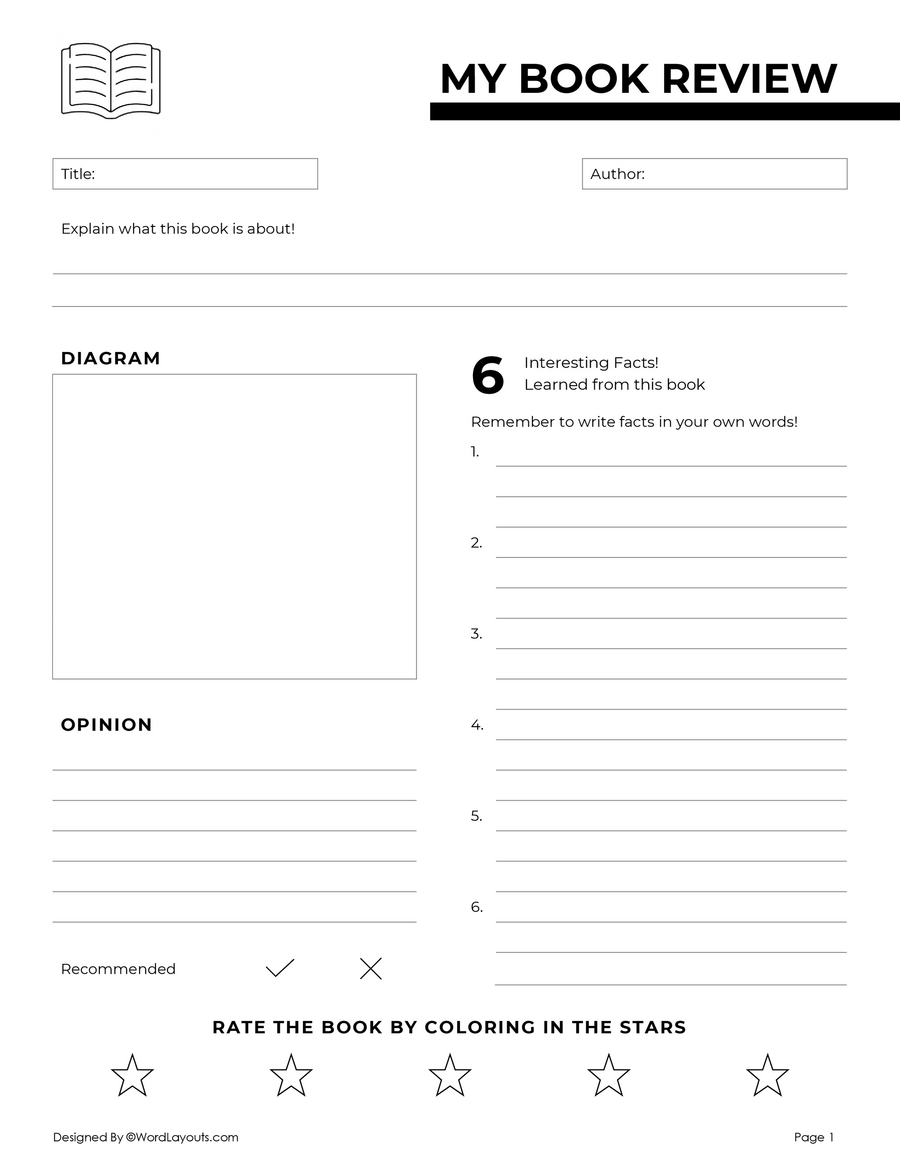 Book Review Template (Star Rating) - WordLayouts