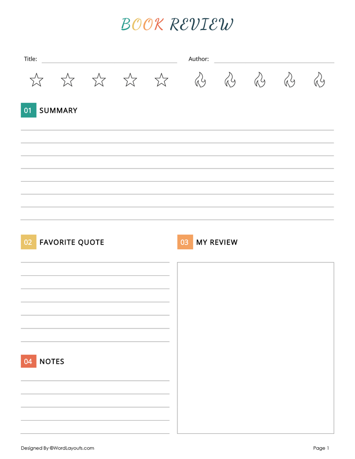 Creative Book Review Template with Drawing Space - WordLayouts