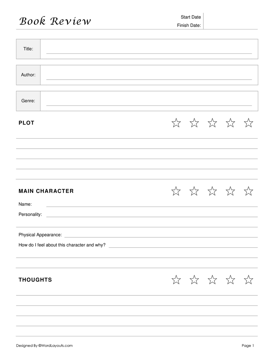 Book Review Sheet for Readers - WordLayouts