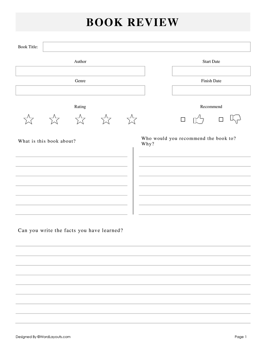 Free Book Review Templates to Edit & Print