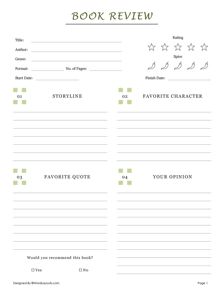 Free Book Review Templates to Edit & Print