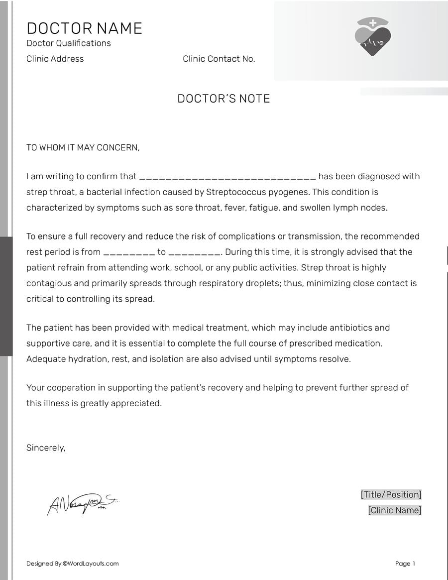 Free OB/GYN Doctor’s Note Template - WordLayouts