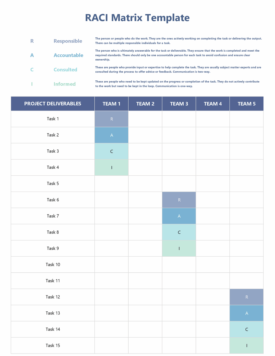 RACI Responsibility Matrix Template - Excel - Gsheets