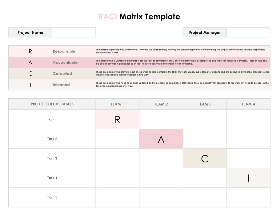 RACI Matrix Template for Teams - Excel