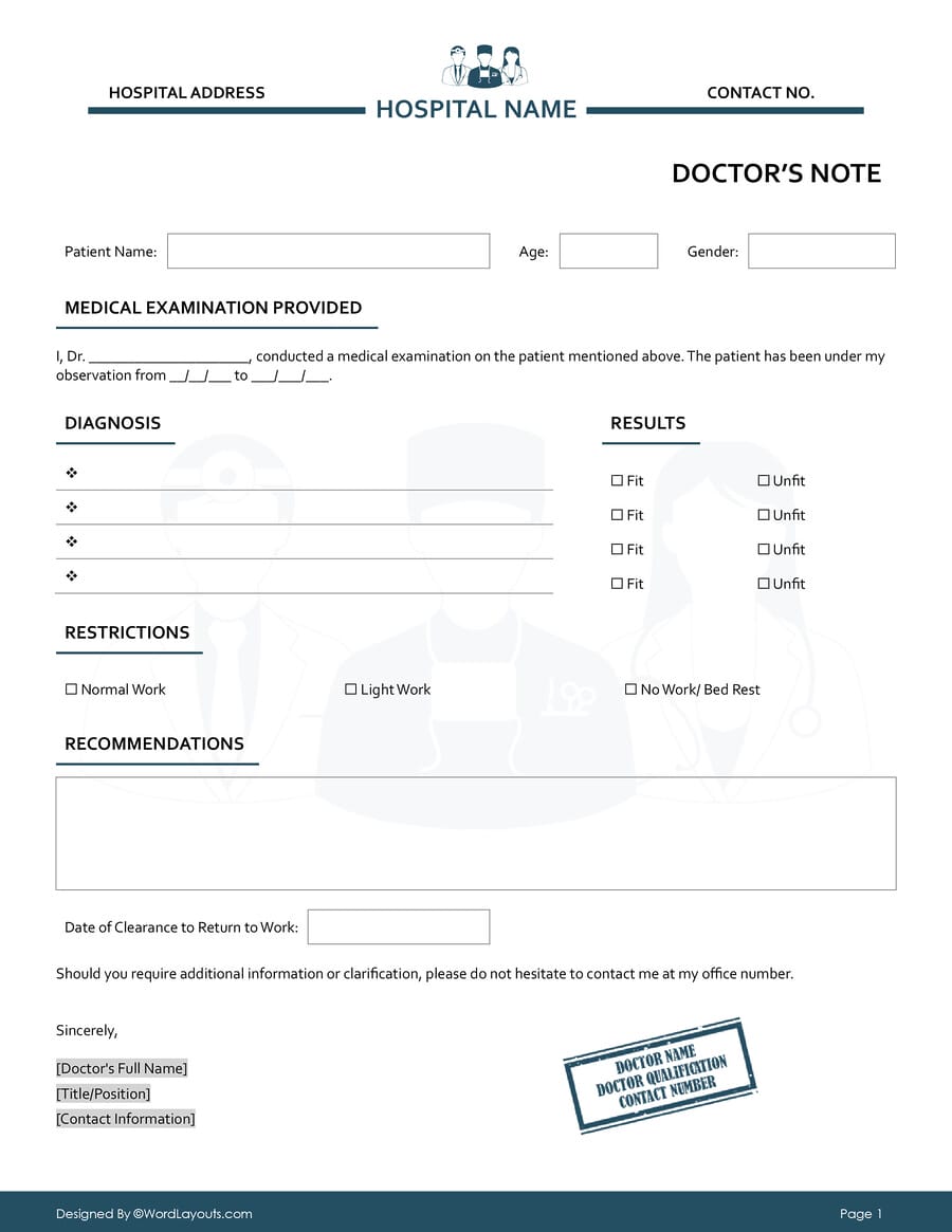 Free Doctor Note Templates to Edit & Print