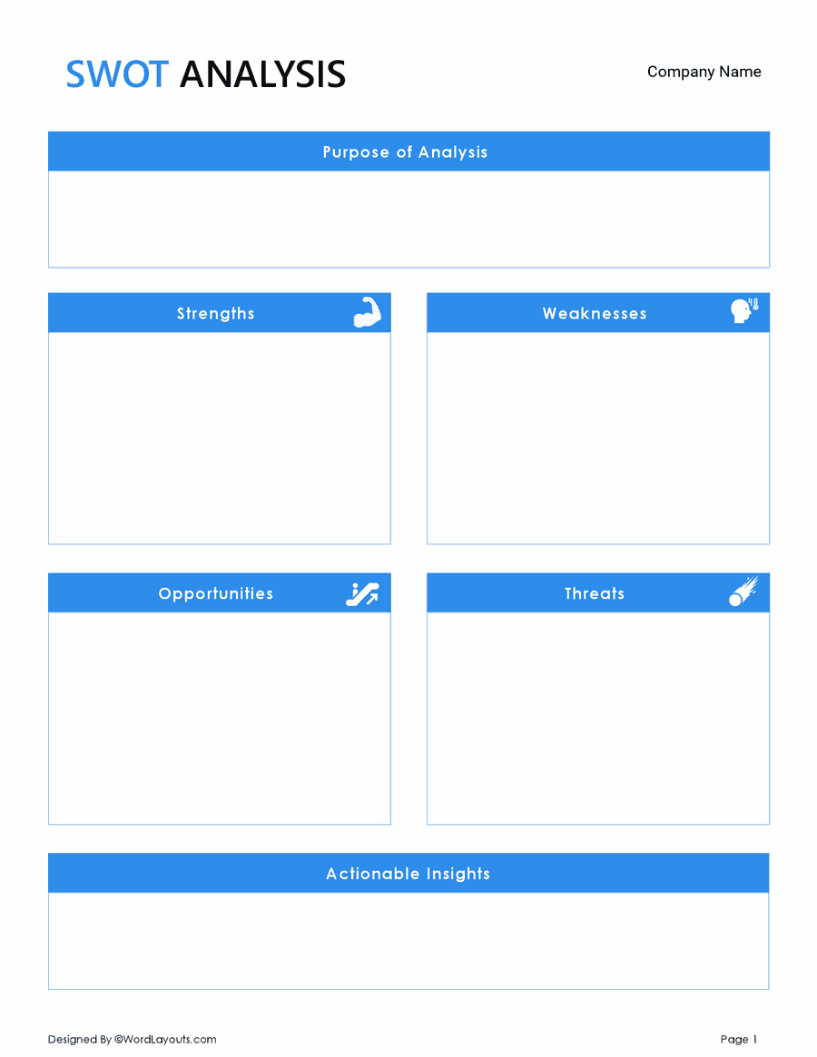 SWOT Analysis Template with Goal & Summary Sections - WordLayouts