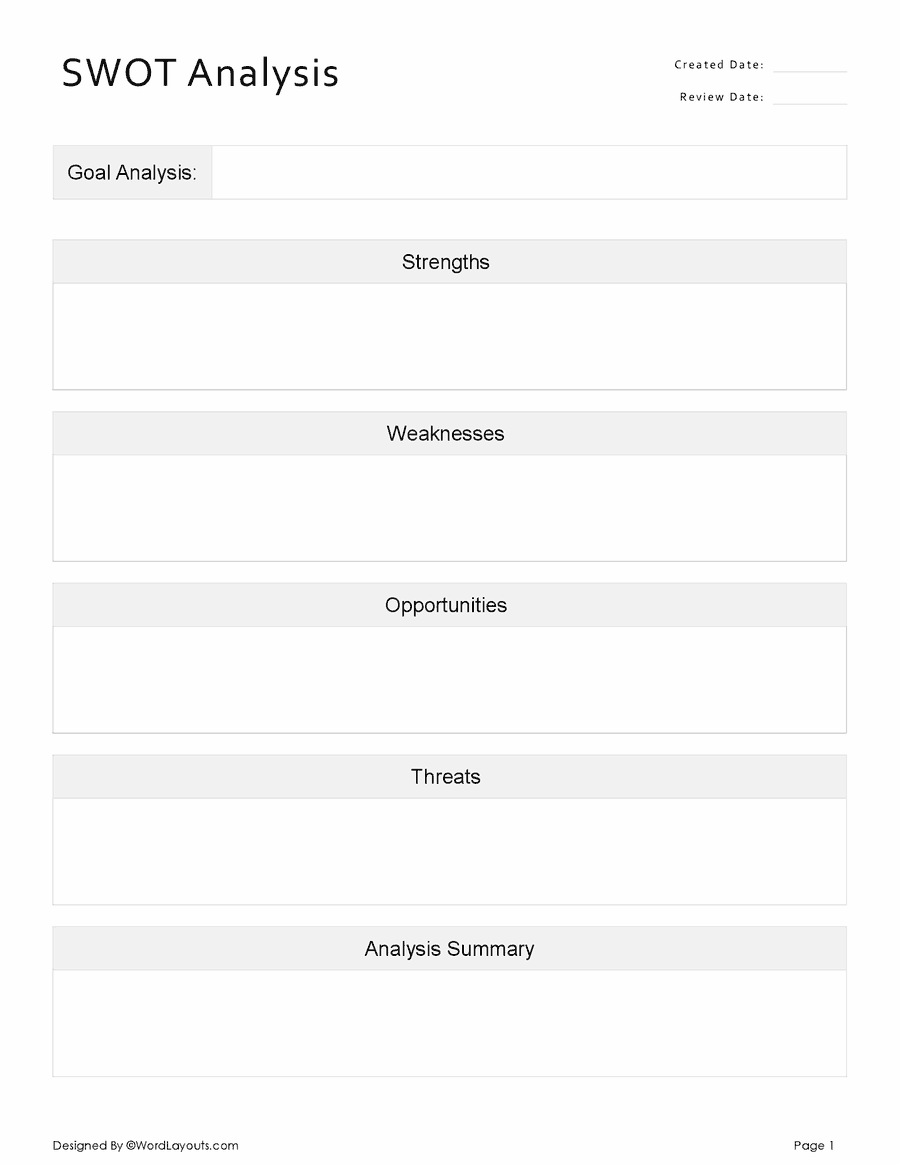 Elegant Swot Analysis Template Wordlayouts