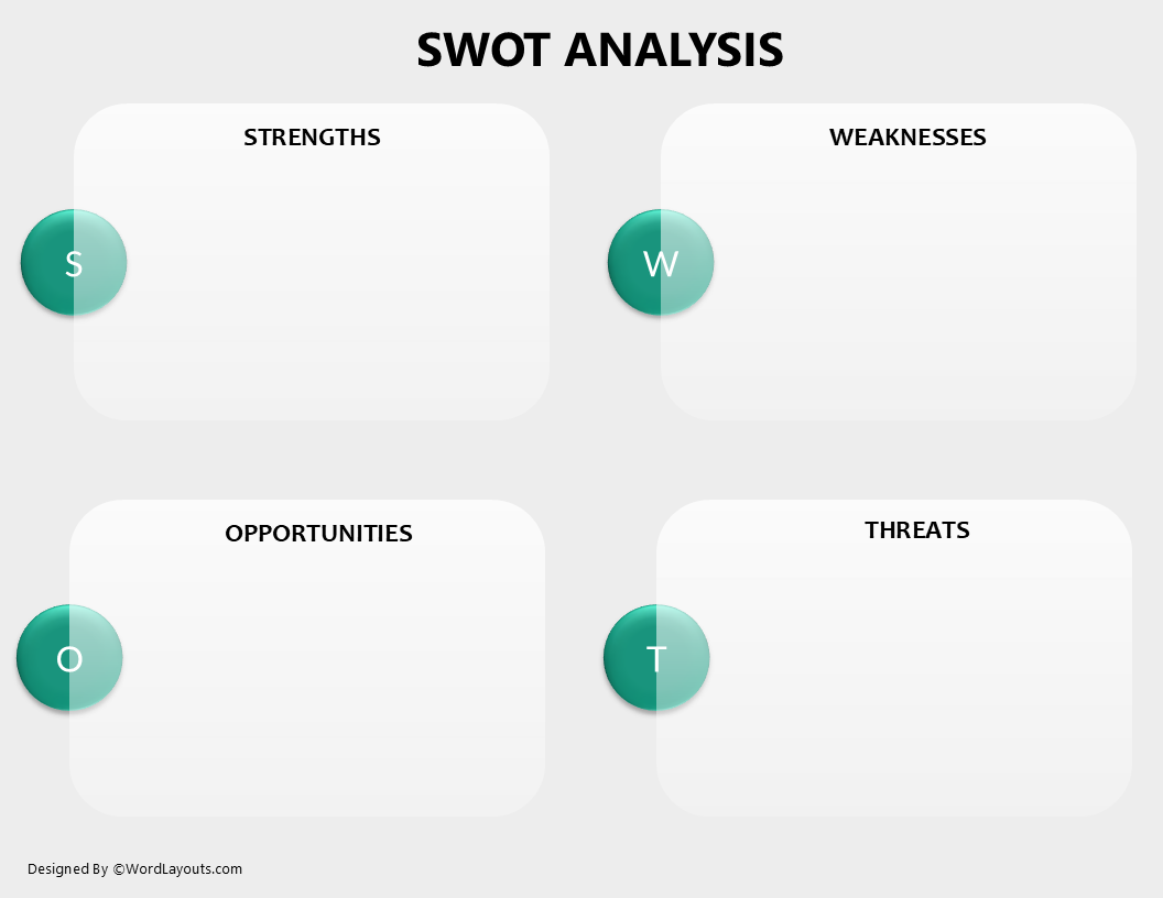 Minimalist Swot Analysis Template With 3d Buttons Wordlayouts